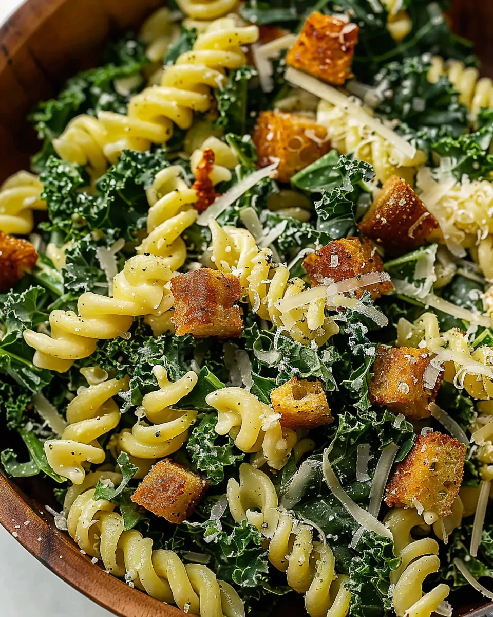 Kale Caesar Pasta Salad